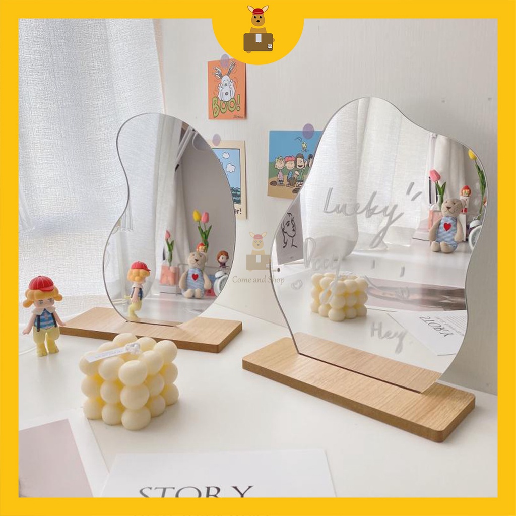 INS Irregular Geometry Cotton Water Drop Acrylic Mirror Wood Holder ...