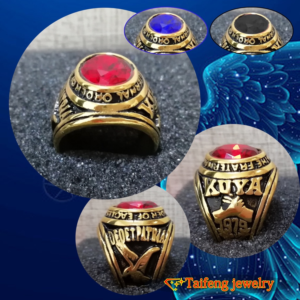 TFOE Kuya Ring with A Big Red/Blue/Black Gemstone on top , Gold Plated ...