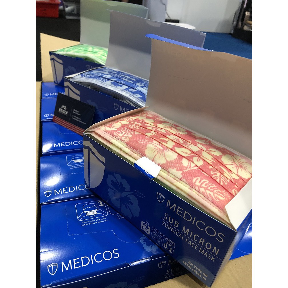 READY STOCK MediCos Surgical Face Mask 4ply Bunga raya series- Ear Loop ...