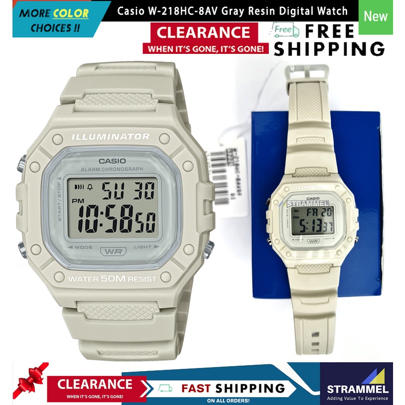 [100% ɑuthentic] Casio W-218HC-8AV Gray Resin Band Cream Unisex Youth Watch Digital Sports Watch ...