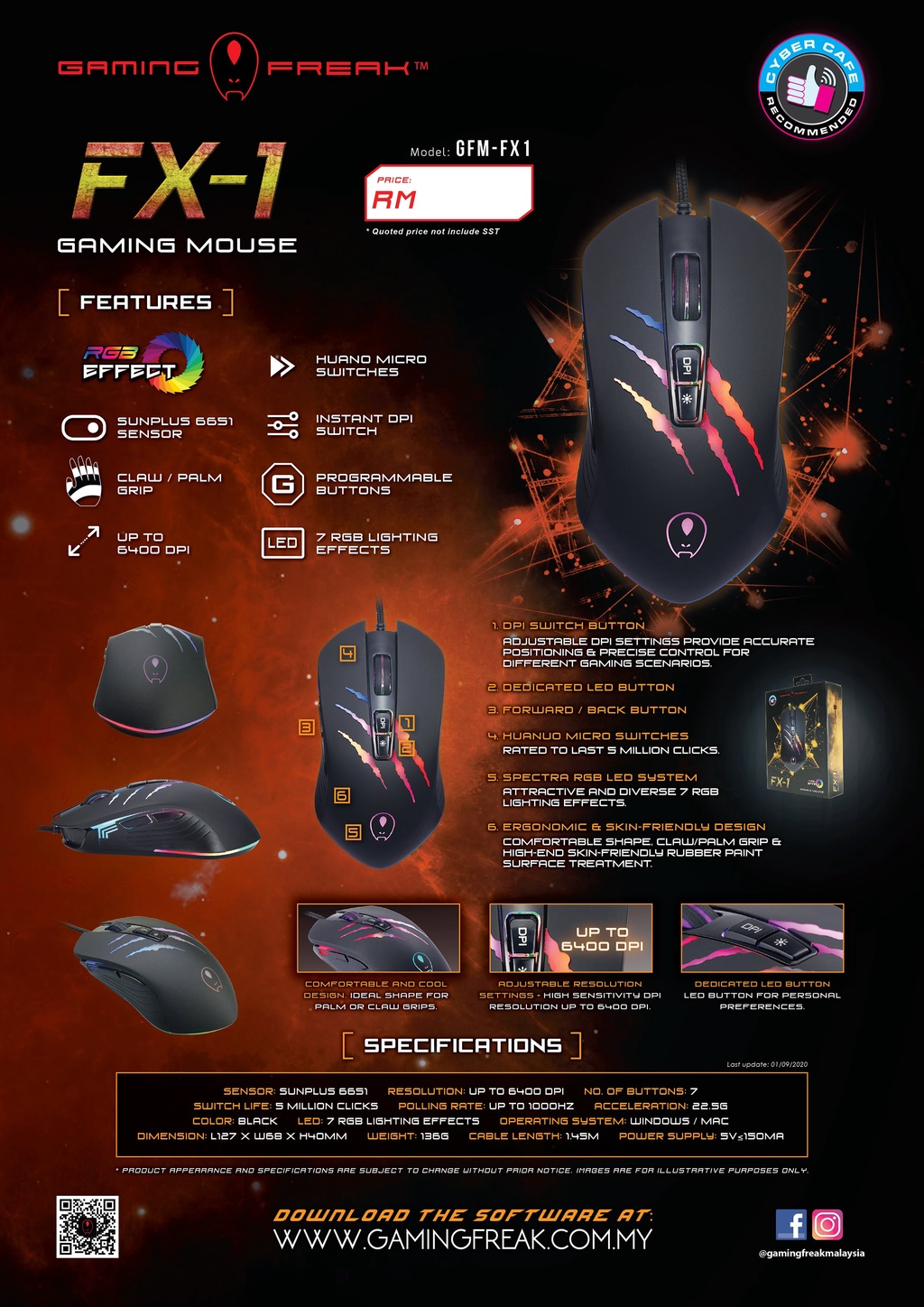 Gaming Freak FX Series RGB Lighting Ergonomic Gaming Mouse GFM-FX1, FX2, FX3, FX4, FX5, FX6, FX7 ...