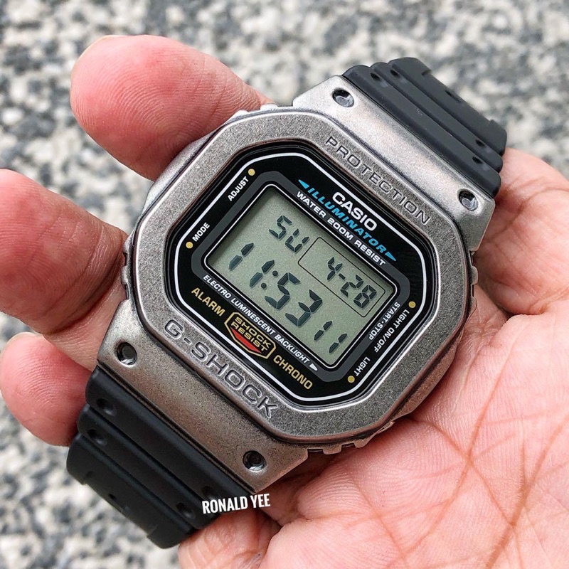 Customised Casio G-Shock DW-5600E, DW5600E In Rustic Silver Metal Bezel ...