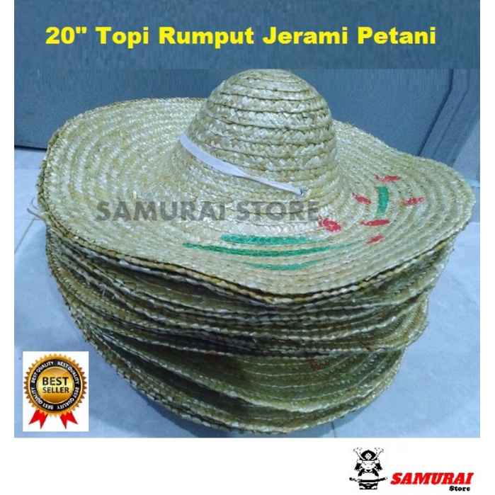 20" Grass Straw Farmer Hat Cap / Topi Rumput Jerami Petani / Topi Kebun ...