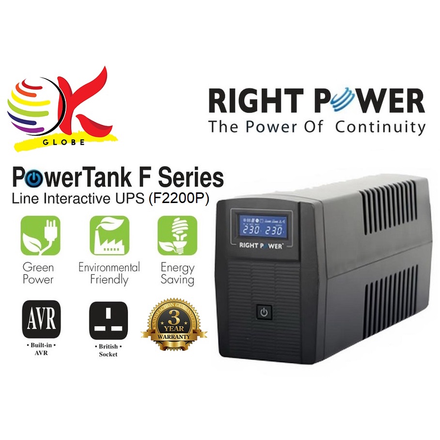 RIGHT POWER 2200VA UPS (POWERTANK F2200P) AVR AVS AUTOMATIC VOLTAGE ...
