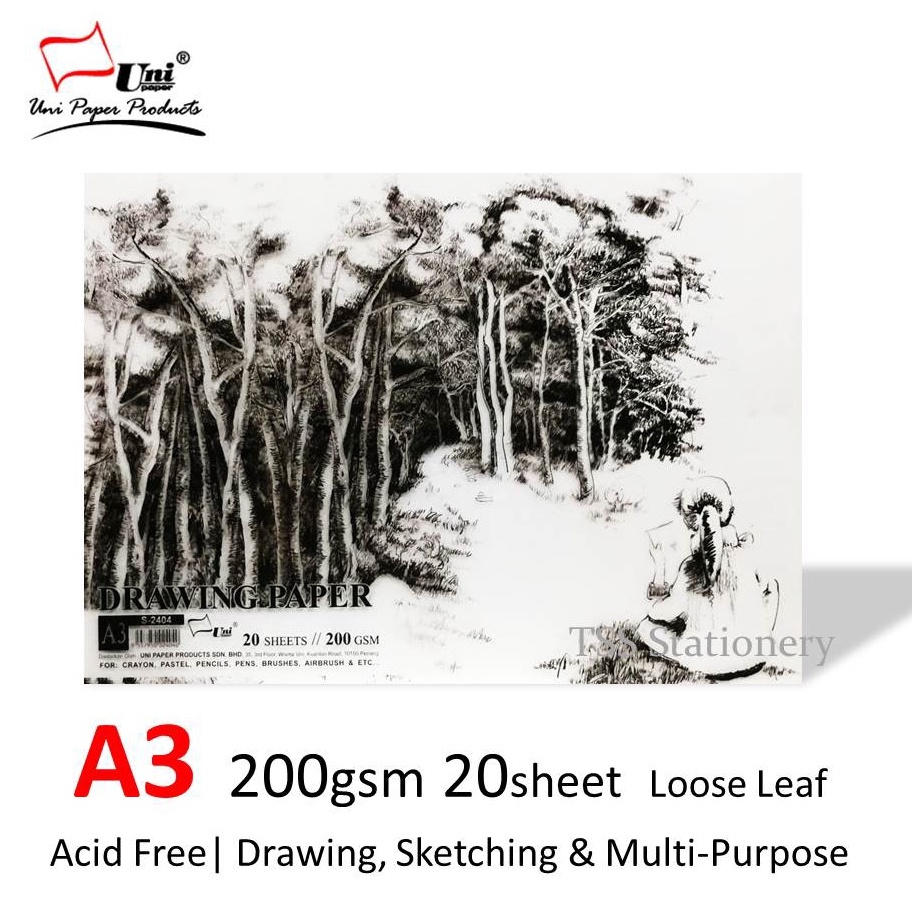 Uni Drawing Paper A3 (200 Gsm / 20's) S-2404 | Kertas Lukisan | Shopee ...