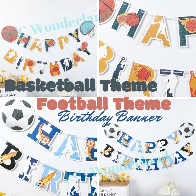 Football Theme Birthday Banner Basketball Theme Birthday Banner Sport ...
