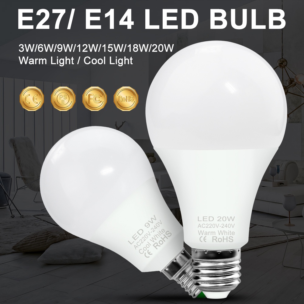 E27 LED Bulb E14 Lamp 3W 6W 9W 12W 15W 18W 20W 220V-240V Real Power ...