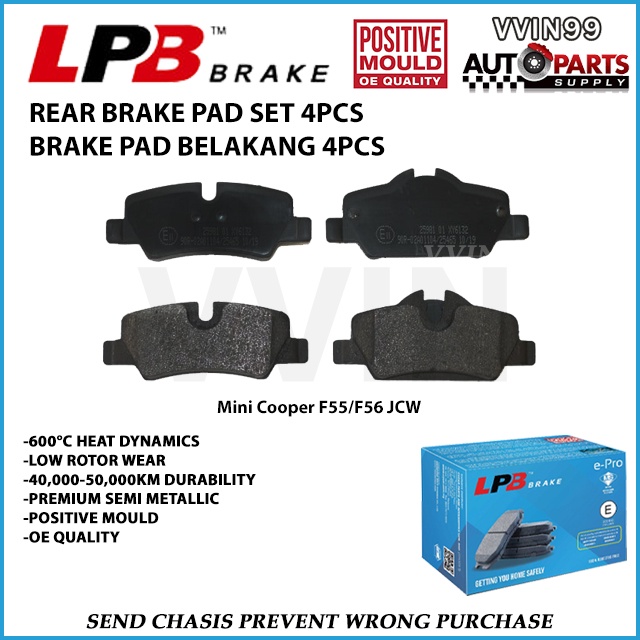 Mini Cooper F55/F56 JCW Rear Brake Pad LPB Premium Semi Metallic Euro ...