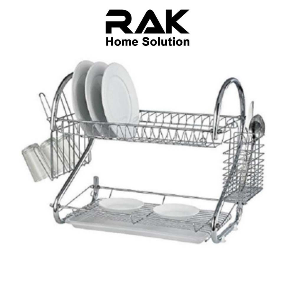 RAK Set Rak Pinggan Bentuk Keluli Tahan Karat 2 Lapisan S dengan Dulang ...