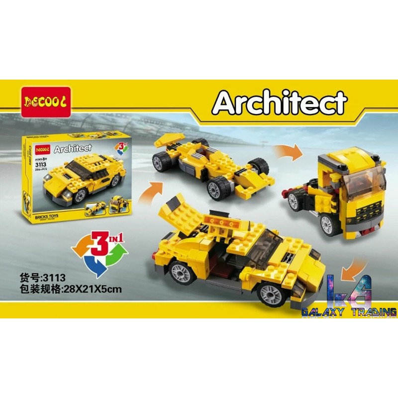 Lego Compatible DECOOL 3113 Architect Cool cars 3 in 1 (206pcs ...