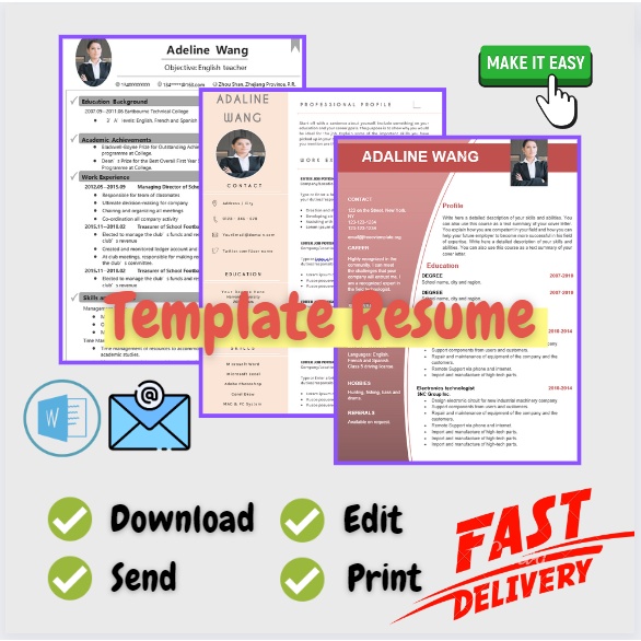 Simple Resume Template Easy in Microsoft Word/ Edit/Clear/Cheaper Price ...
