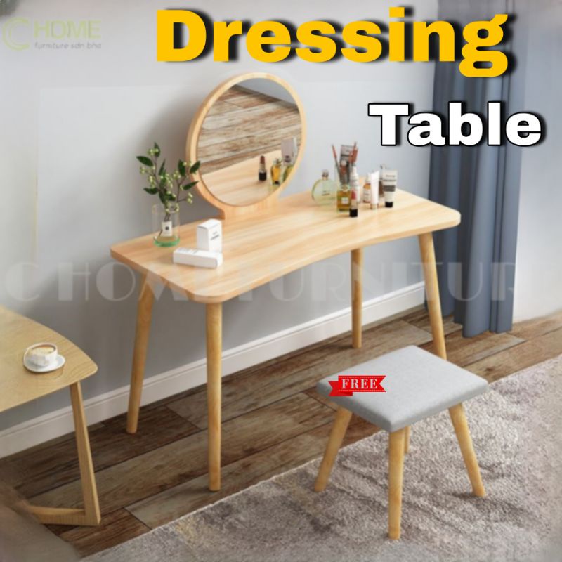 C HOME:-[80cm x 40cm]Nordic Dressing Table With Fordable Mirror Solid ...