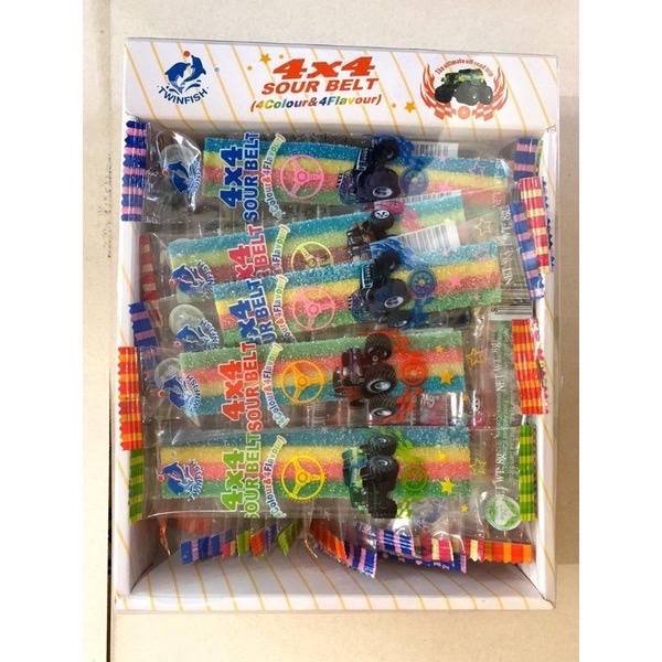 【8g X 40 pcs/box】Twinfish 4X4 Sour Power Belt/Sour Ties/ gula glua sour / gulagula/sour candy ...