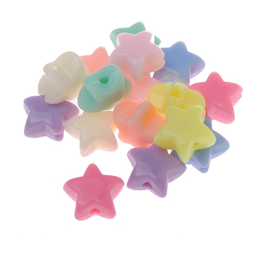 50pcs 11mm Acrylic Solid Color Bead Straight Hole Five Pointed Star DIY ...