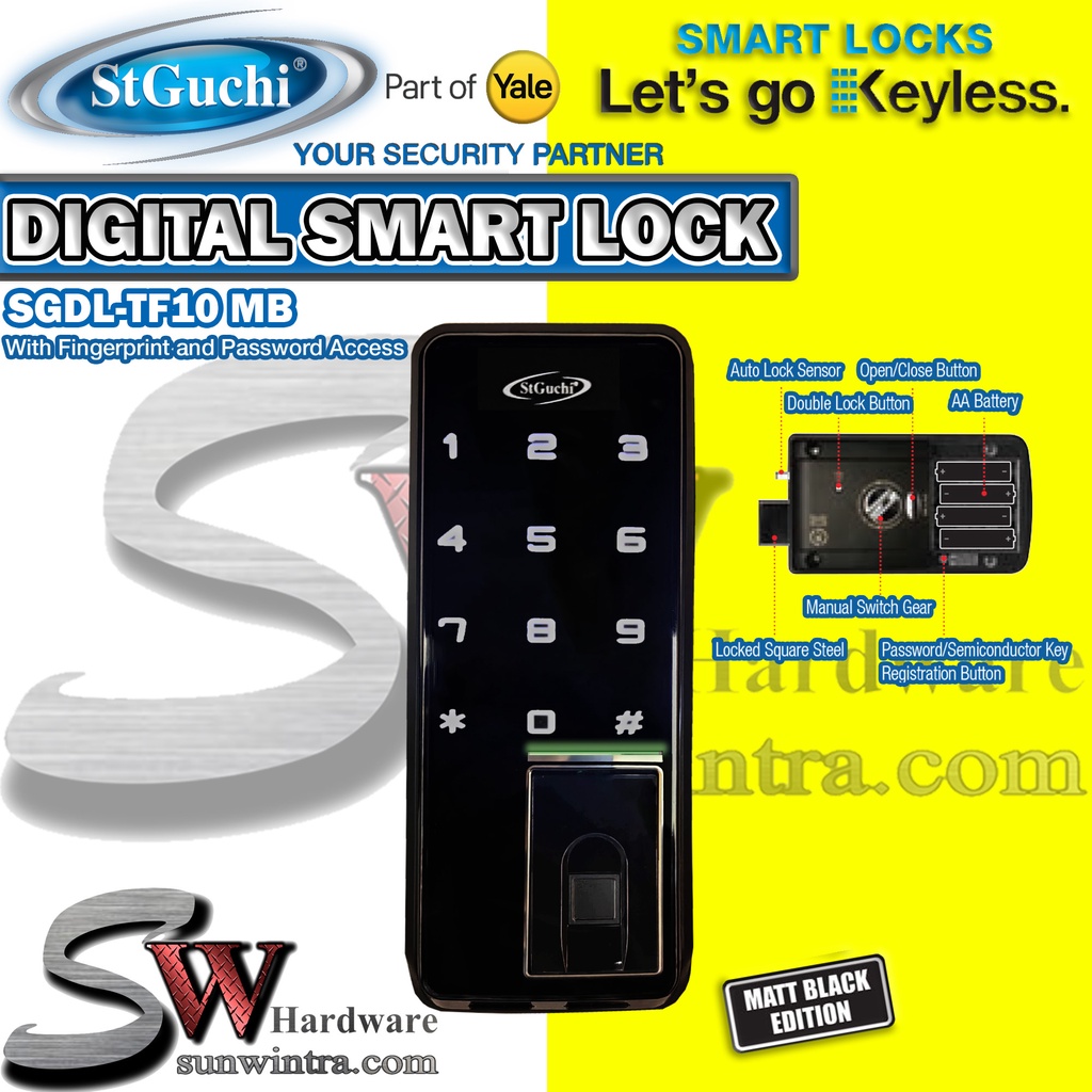 ST GUCHI SGDL-TF10MB DIGITAL DOOR LOCK MATT BLACK EDITION SMART LOCK ...