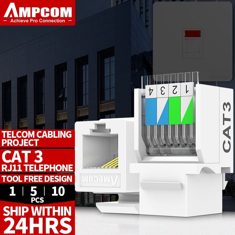 AMPCOM Punch Down Keystone Tool-free Telephone RJ11 CAT3 Voice Module ...