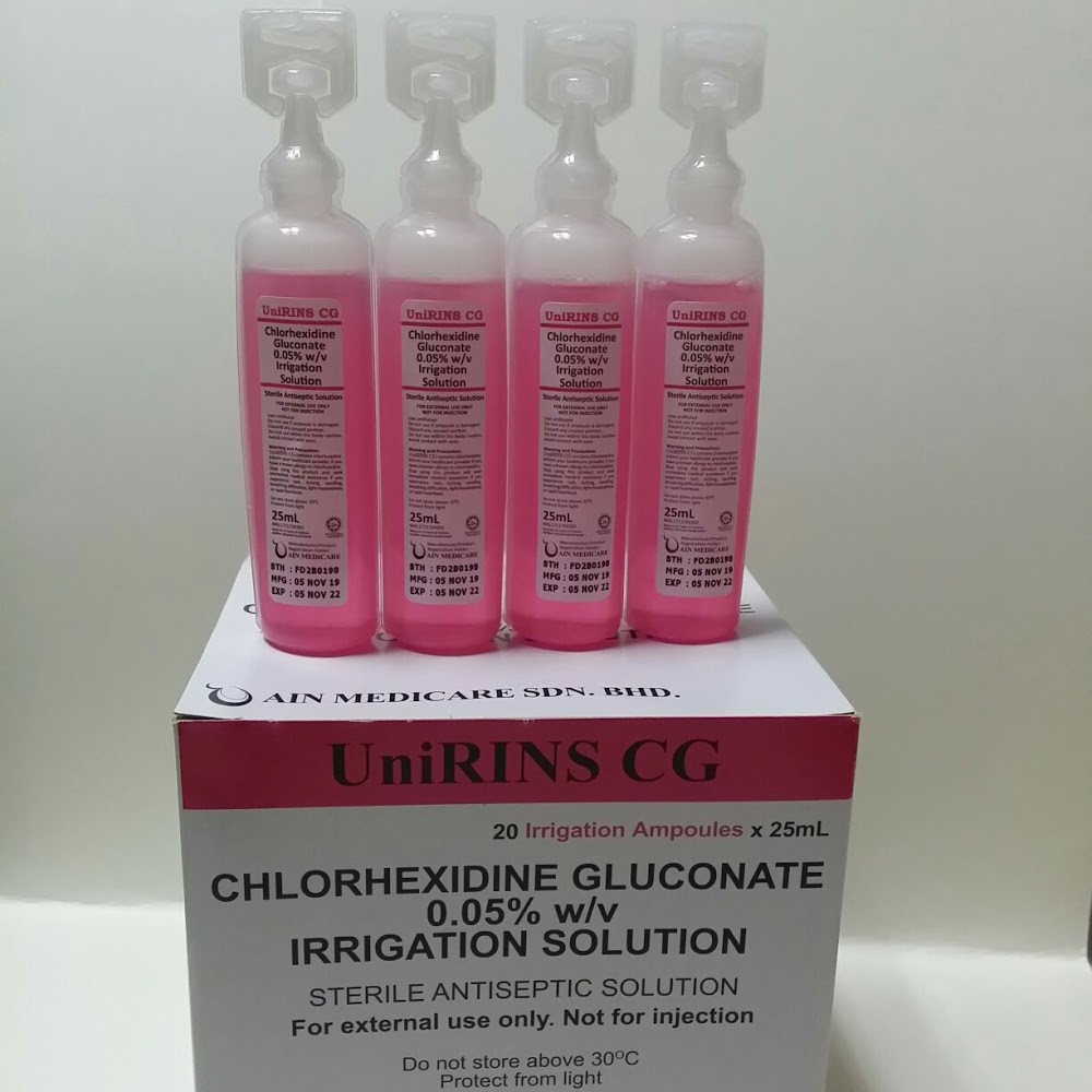 UNIRINS CG CHLORHEXIDINE GLUCONATE 0.05%w/v IRRIGATION SOLUTION 25ML ...
