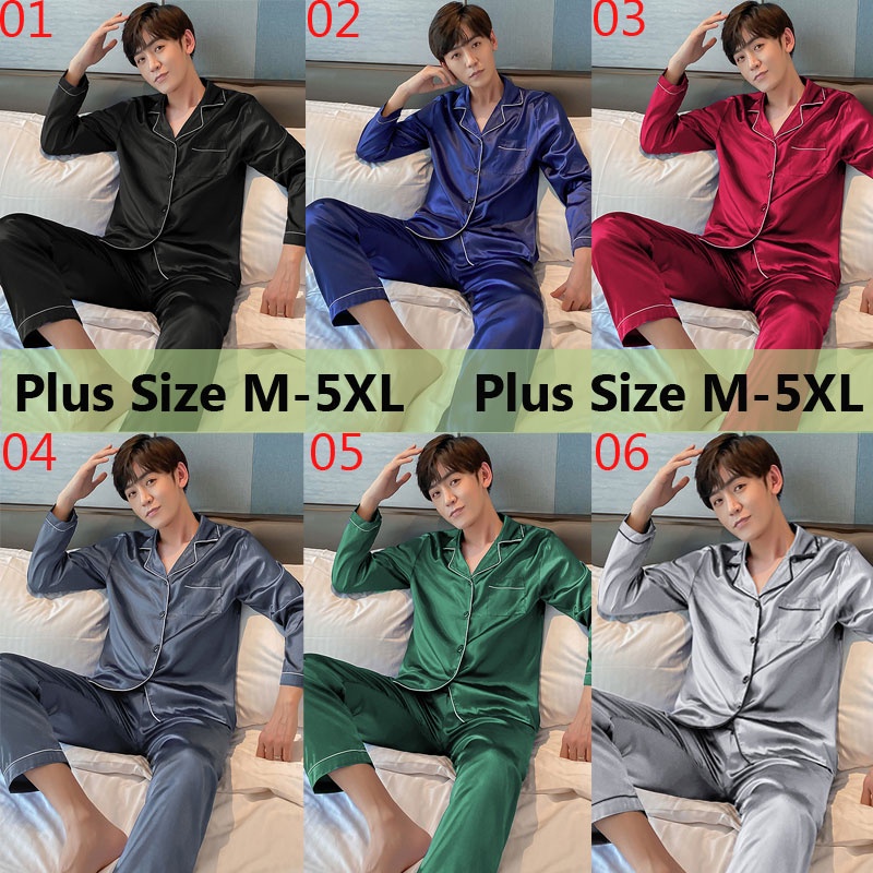 Ready Stock in Malaysia Men's Plus Size M-5XL Silk Satin Pyjamas Set ...