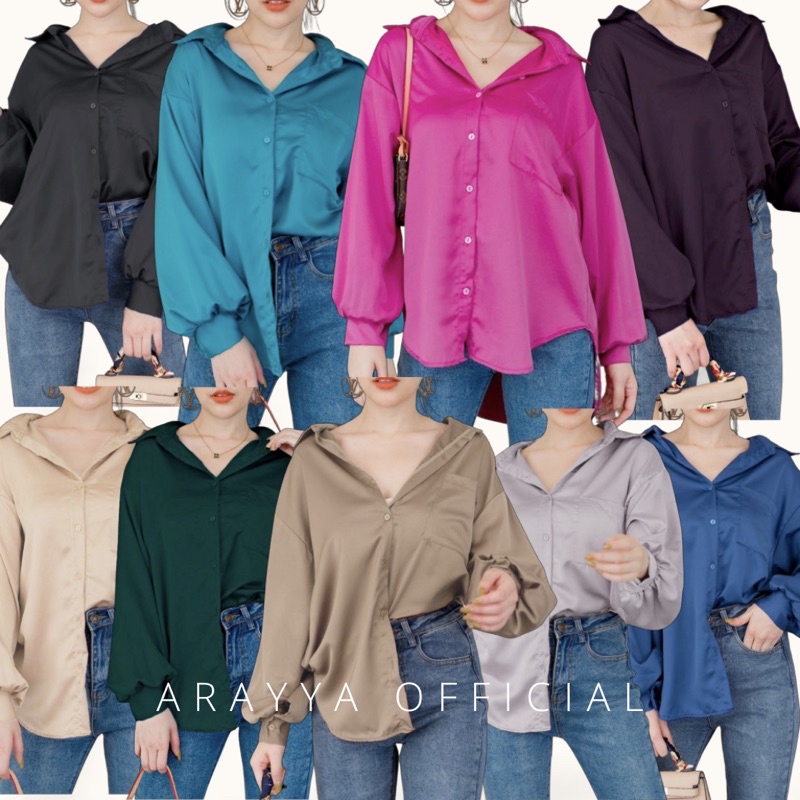 Basic Satin Tops Women Basic Shirt Baggy Shirt Long Sleeves Top Ready Stock Shopee Malaysia