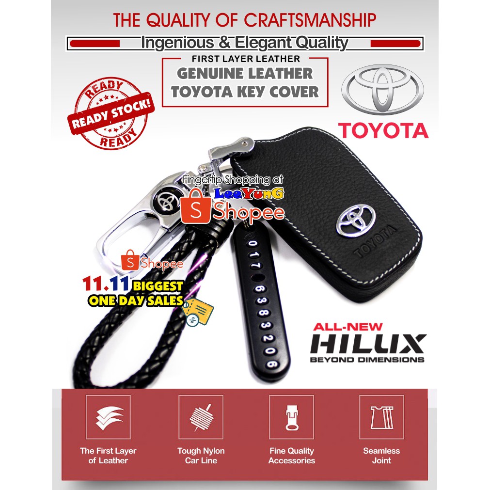 Toyota CROSS HILUX Leather Key Cover Holder Smart Key Genuine Leather ...