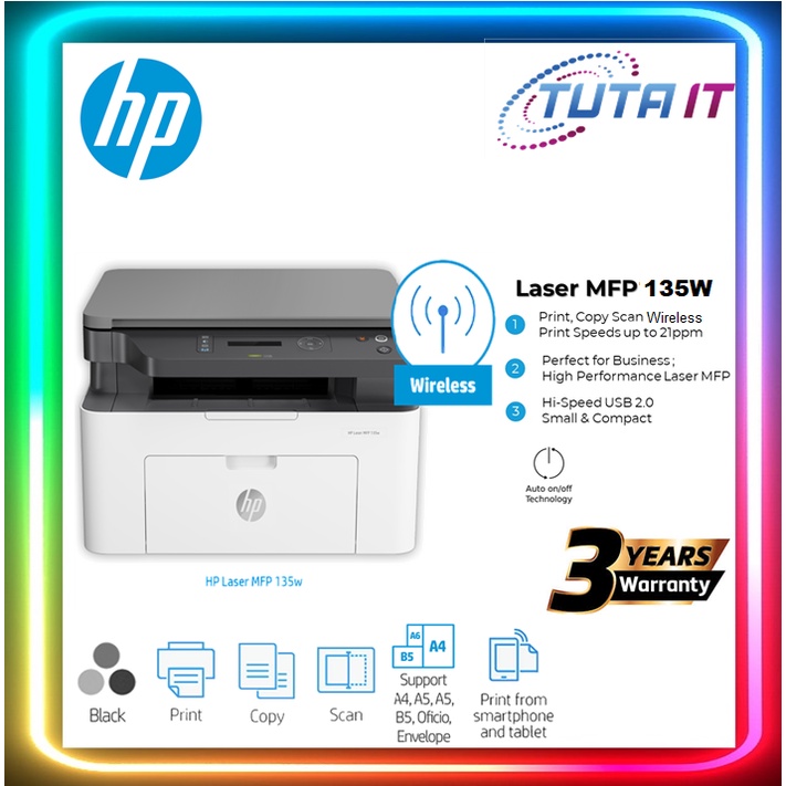 Ready stock}HP MFP 135A Mono Multifunction Laser Printer(4ZB82A)/HP MFP 135W Wireless All-in-One ...