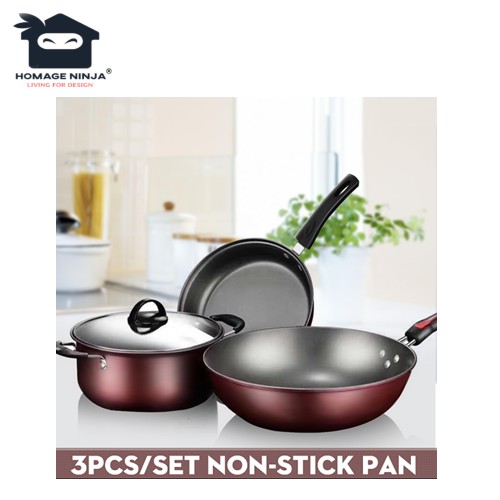 🔥PROMOTION🔥 3 IN 1 Premium Set Non Stick Kitchen Cookware Wok Pot Pan ...