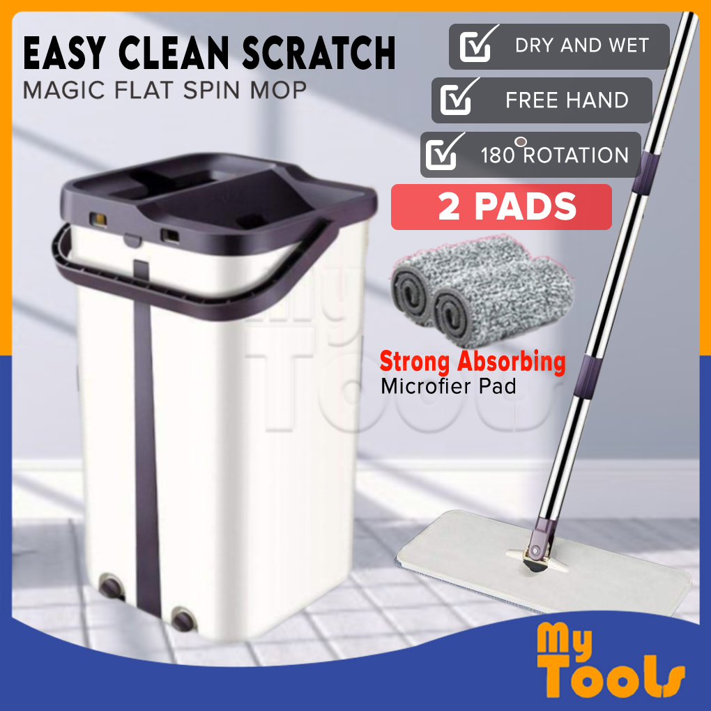 Mytools Easy Clean Scratch Magic Flat Spin Mop C/W 2PCS Microfiber ...