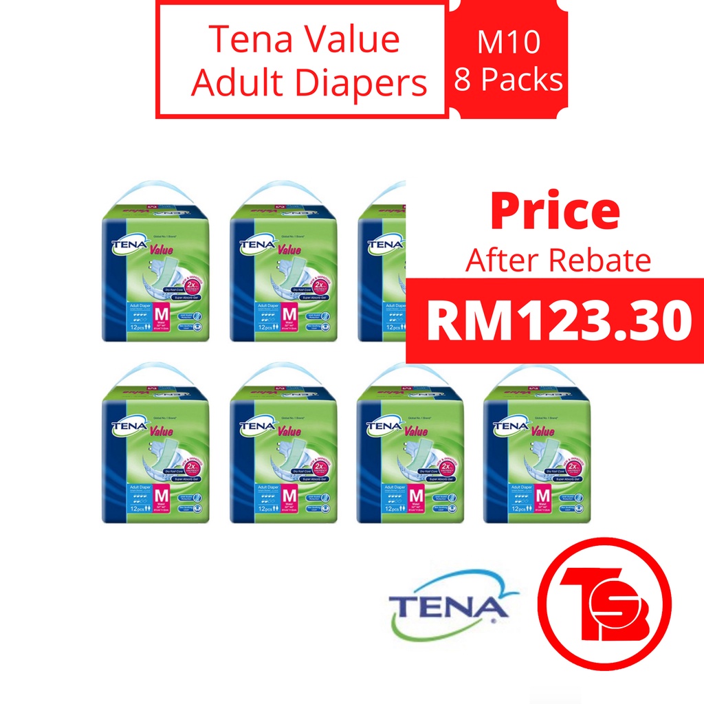 Tena Value Adult Diapers M10 / L8 - 1 Carton (8 bags) | Shopee Malaysia