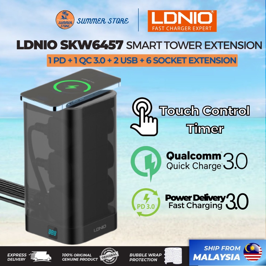 Ldnio Tower Extension Plug with USB Surge Protector Wireless Charging ...