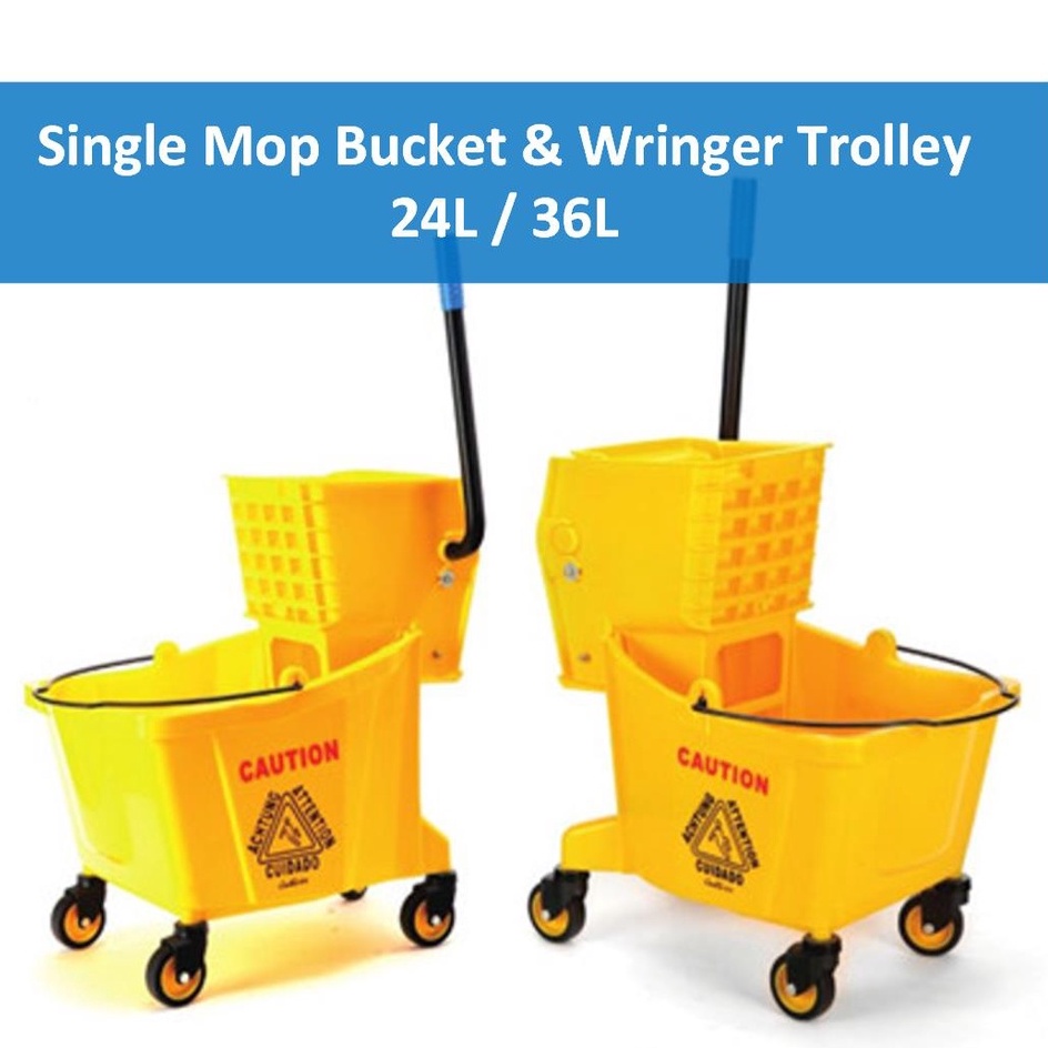 24L/36L Heavy Duty Yellow Single Mop Bucket & Wringer with Wheels ...