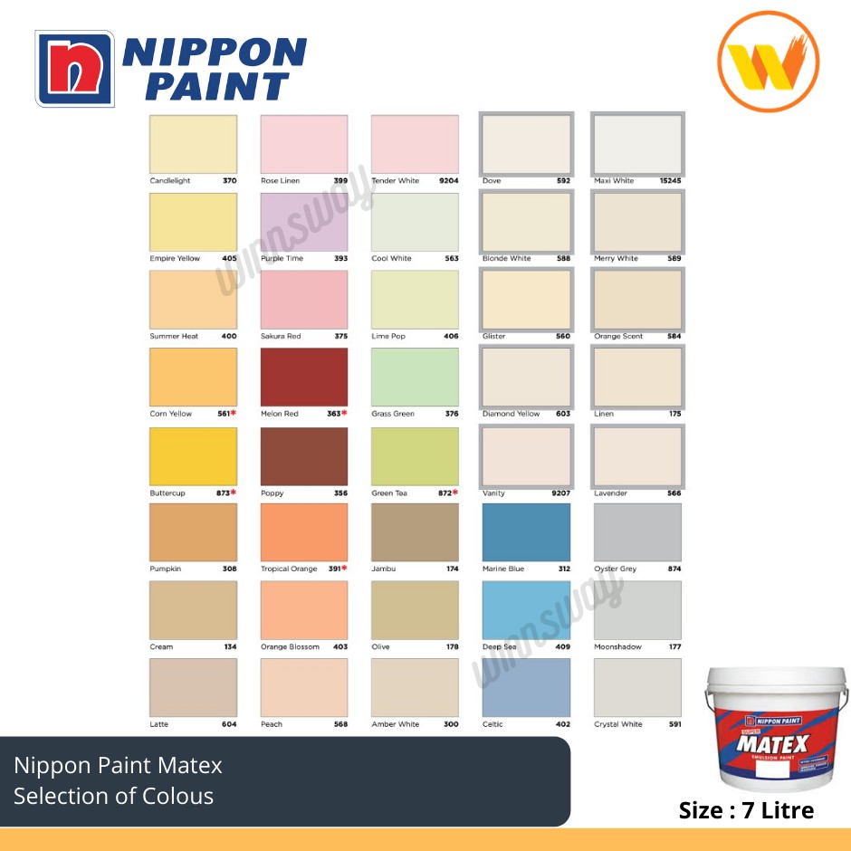 Selection Of Colours 7Litre Nippon Super Matex 7L (Interior Wall ...