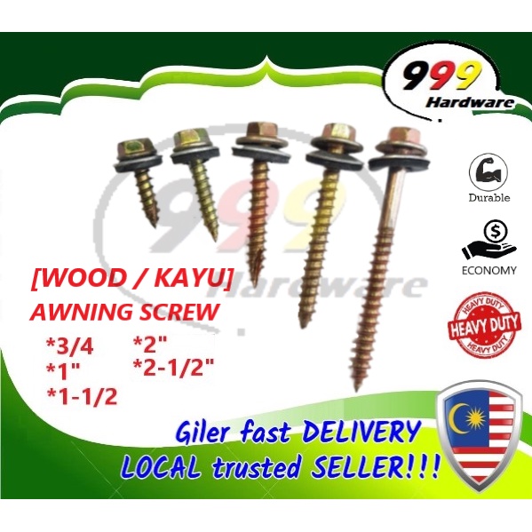 999 [WOOD 10PC] SELF DRILLING SCREW WITH WASHER 天面罗丝 / AWNING SCREW ...
