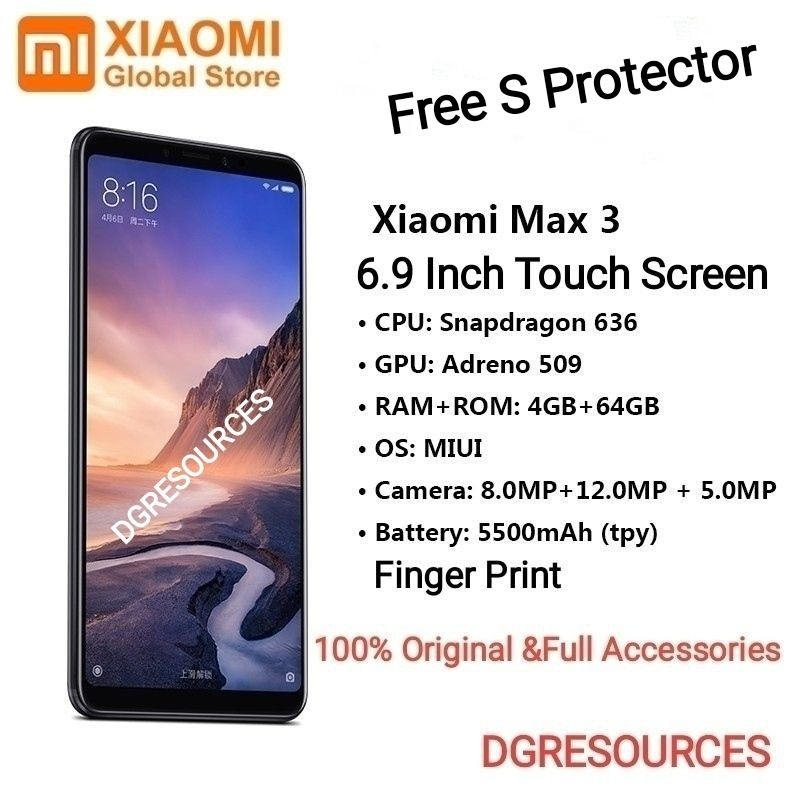Original Xiaomi Mi Max 3 Max3 4GB/ 64GB Snapdragon 636 Octa Core 6.9 inch,90% New Used | Shopee ...