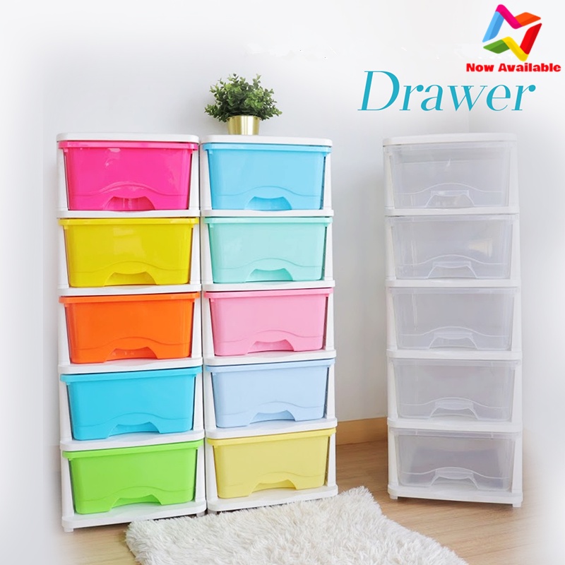 5 Tier Drawer Cabinet Multipurpose Colourful Storage Drawer Rak Almari ...