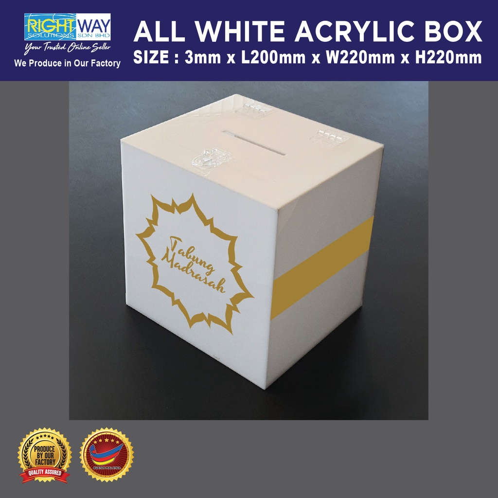 WHITE ACRYLIC DONATION BOX I TABUNG MADRASAH I SIZE : 3MM X L200MM X ...