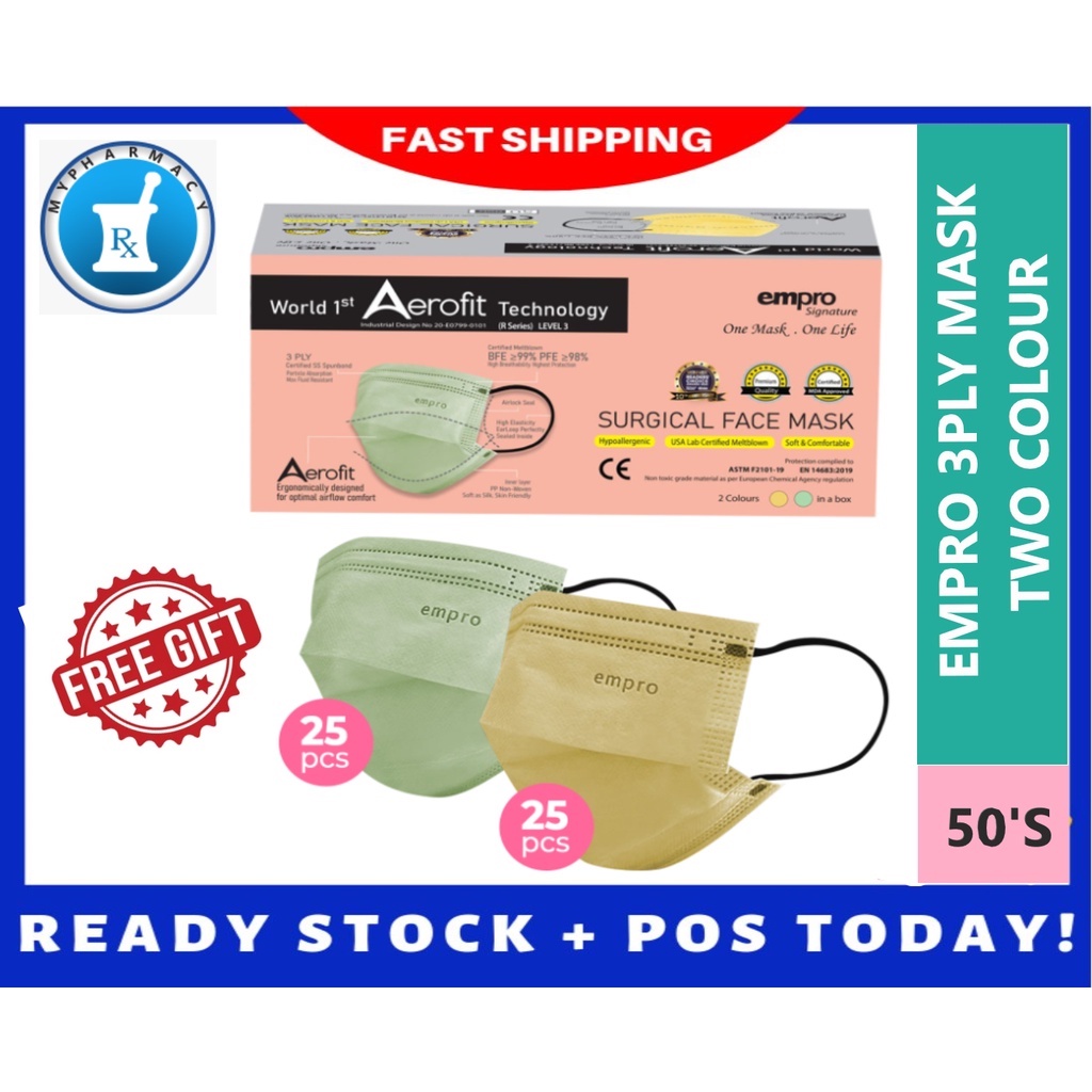 EMPRO 3PLY SURGICAL FACE MASK 50'S TWO COLOURS EARLOOP RAINBOW | Shopee ...