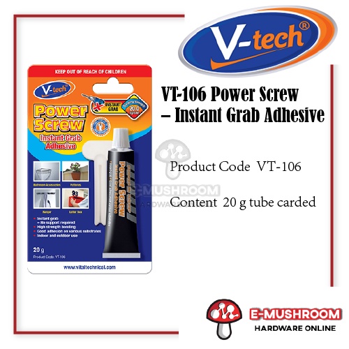 V-tech VT-106 Power Screw Instant Grab Adhesive Sealant 20gm | Shopee ...