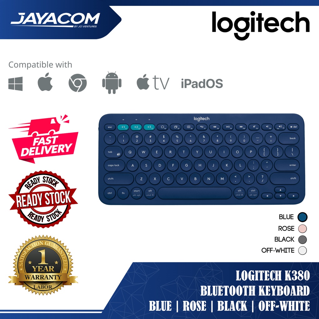 Logitech K380 Bluetooth Keyboard (Blue / Rose / Black / Off-White ...