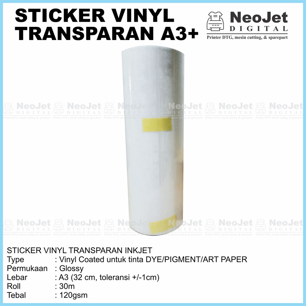 A3+ Gloss Clear Transparent Inkjet Vinyl Sticker 30 Meters Transparent ...