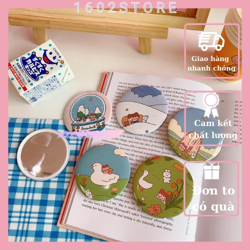 Mini round mirror with cute patterns, compact and easy to carry ...