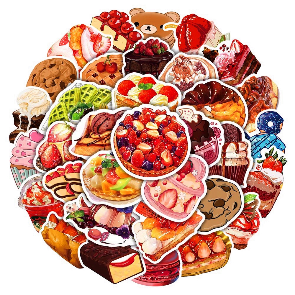 50/25/10PCS Ins Style Mixed Food Cake Dessert Stickers For Suitcase ...
