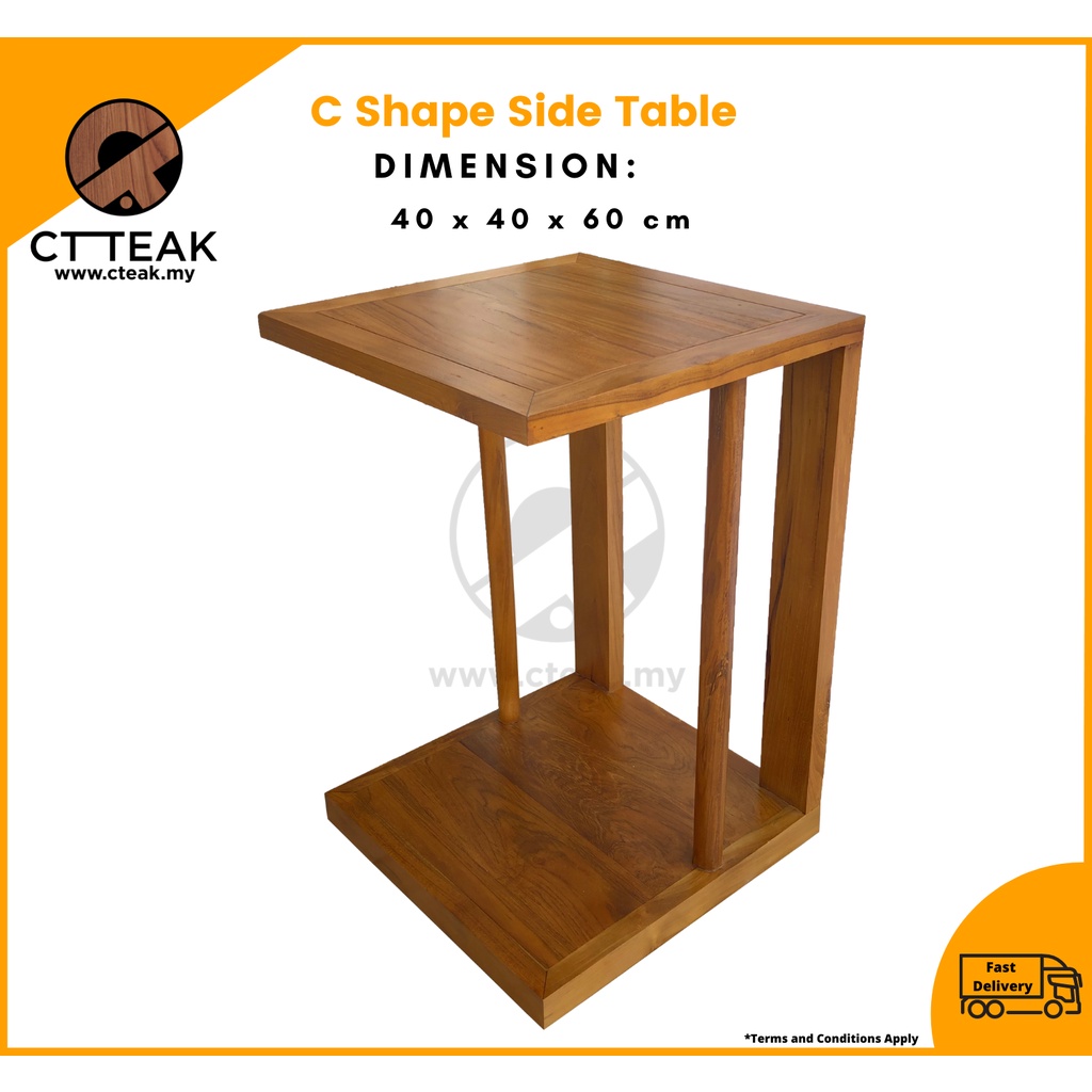 CT Teak Furniture Jati / Teak Wood Side Table C Shape Solid Teak Wood ...