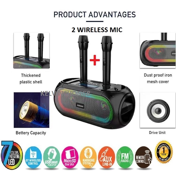 ZQS-4247 Dual Microphone Bluetooth Portable Speaker Build-in 3600 mAh ...