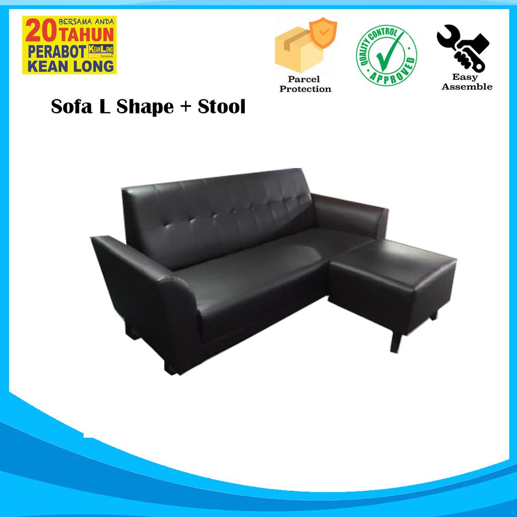 KLSB SOFA L SHAPE + STOOL / SOFA MEWAH / SOFA PVC / SOFA MODERN/ SOFA 3 ...