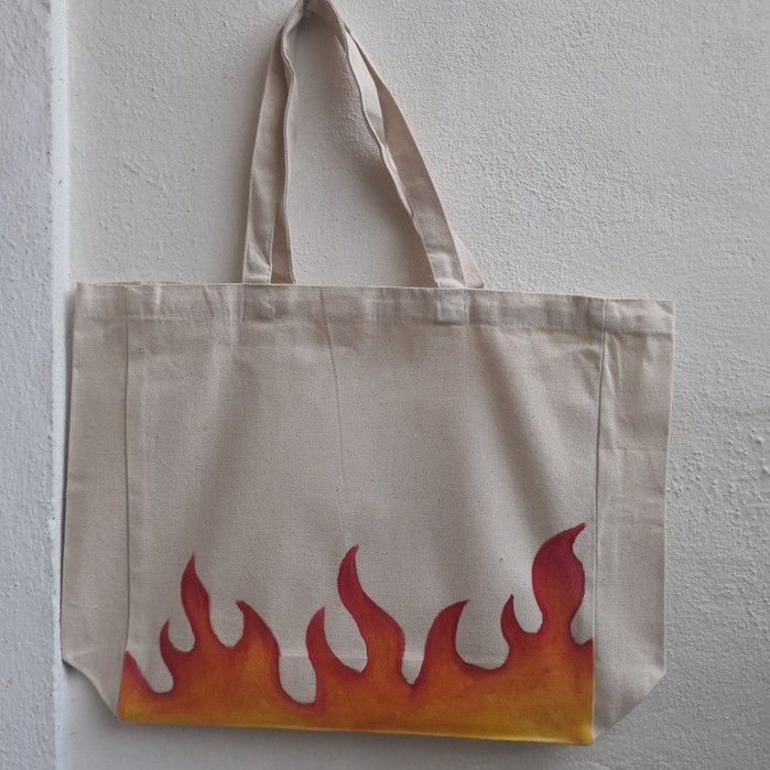 Fire and Flames painted tote bag 35L 3H 10oZ | Shopee Malaysia