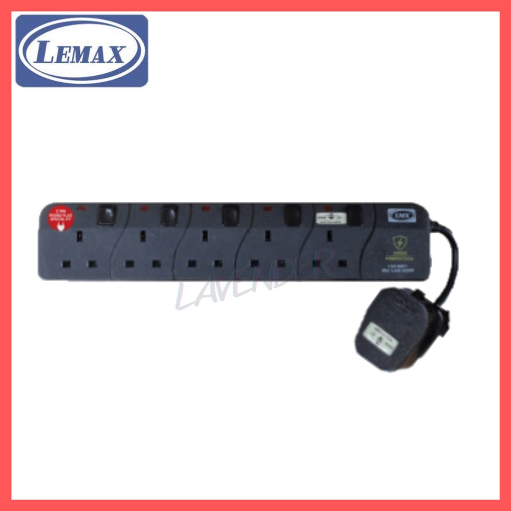 [SIRIM] LEMAX Extension Socket 3 / 4 / 5 Gang Surge Protection 2M Black ...