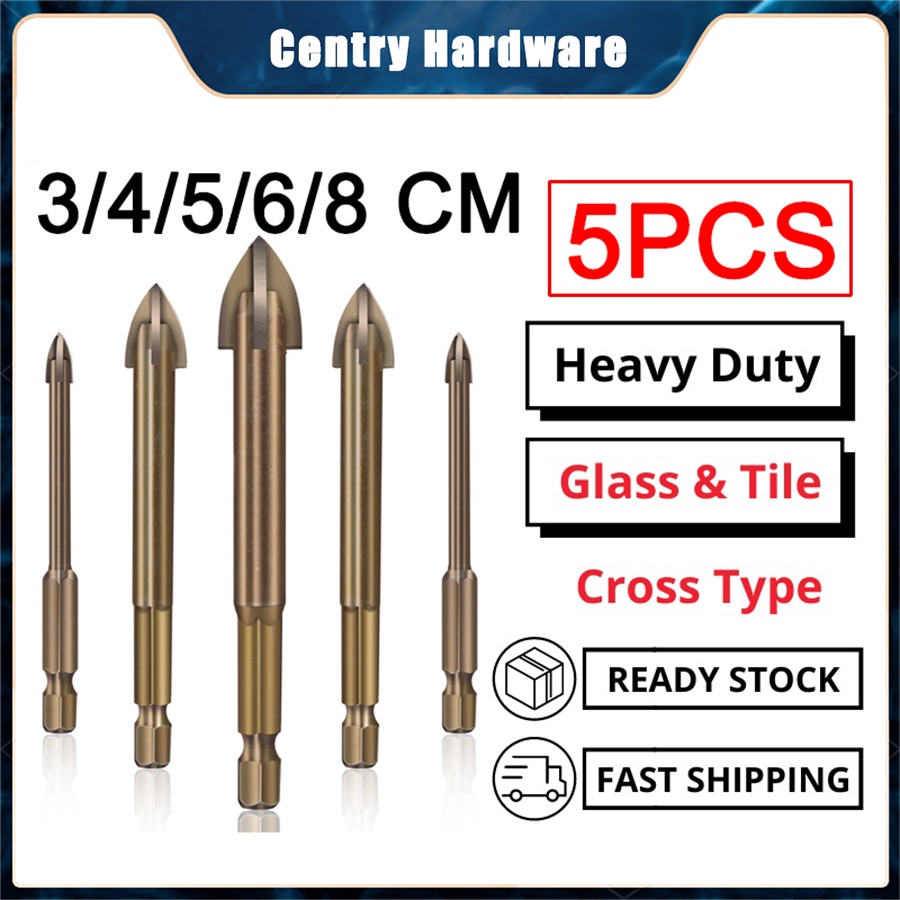 5Pcs Set Cross Hex Tile Drill Bits Set for Glass Ceramic Concrete ...