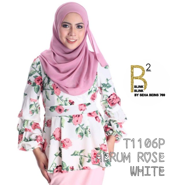 T1106P T1106 Aerum Roses Puff Sleeve Petite & Plussize Blouse Bunga | Shopee Malaysia