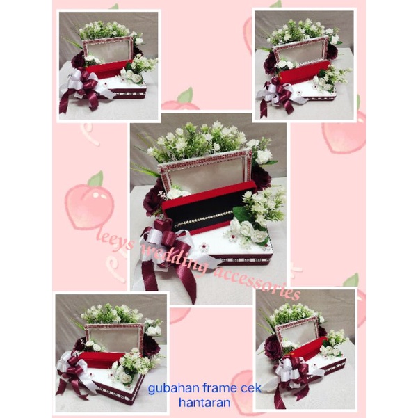 gubahan frame cek(cheque) hantaran c/w bekas rantai tangan(dark maroon+ ...