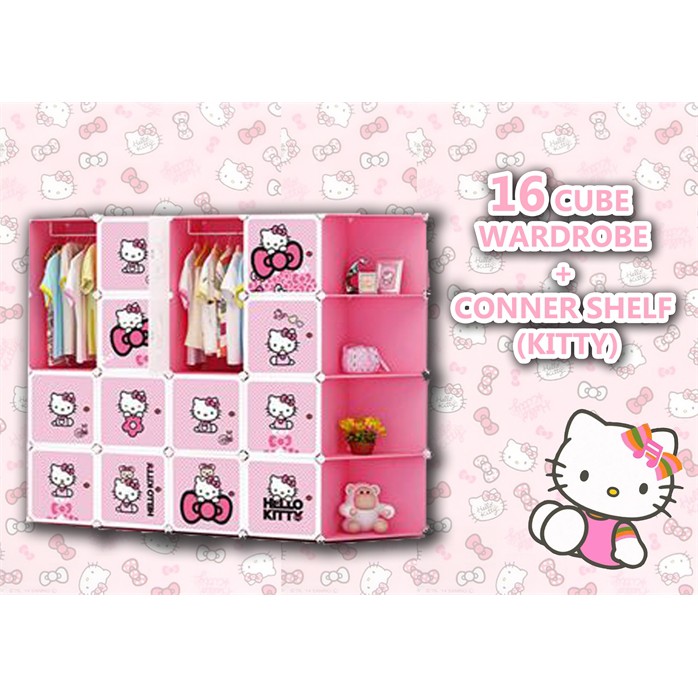 HELLO KITTY 16CUBE WARDROBE + CONNER SHELF (Ready Stock) | Shopee Malaysia
